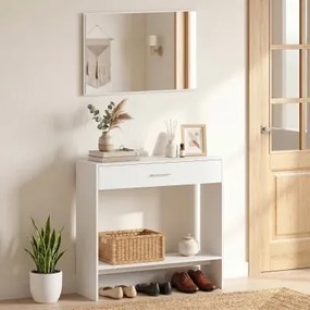 HOMCOM předsíňový nábytek se zrcadlem, zásuvkou a odkládacím prostorem Mueble de Recibidor pro předsíň 91,5x27,9x85,5 cm, bílá