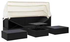 vidaXL Zahradní postel se stříškou černá polyratan
