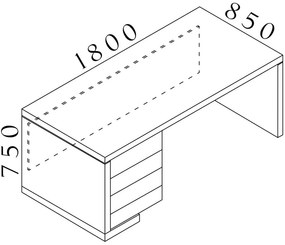 Stůl Lineart 180 x 85 cm + levý kontejner, jilm tmavý / bílá
