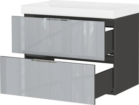 Šedá lesklá závěsná skříňka s umyvadlem 81x65 cm Vasio – Germania