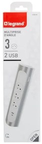 Trojzásuvka rohový blok s USB A+C bez kabelu Legrand 49409 bílá/hliník