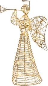 Zlatý kovový anděl s trubkou a LED osvětlením - 28*10*51 cm / 3*AA