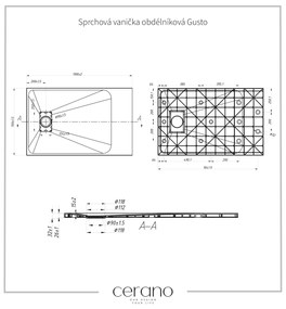CERANO - Sprchová vanička obdélníková Gusto - černá matná - 110x70 cm