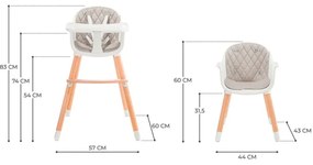 KINDERKRAFT - Dětská jídelní židle 2v1 SIENNA buk/šedá