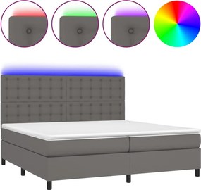 Box spring postel s matrací a LED šedá 200x200 cm umělá kůže 3135967