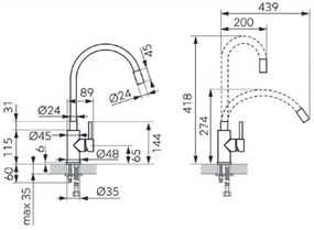 Ferro Zumba, dřezová stojánková baterie s elastickým ramenem, černá-grafitová, BZA4BSSGM