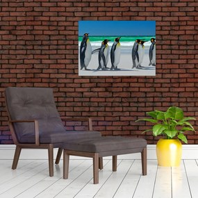 Skleněný obraz - Skupina královských Tučňáků (70x50 cm)