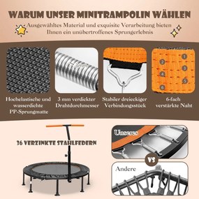 Costway Φ117 cm Skládací mini trampolína s výškově nastavitelným madlem dětská