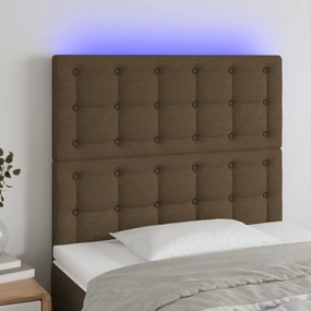 Čelo postele s LED tmavě hnědé 100x5x118/128 cm textil 3122851