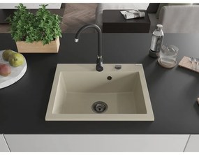 Mexen Elix, 1korový granitový dřez 600 x 500 mm, béžová, černý sifon, 6525601005-69-B