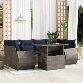 7dílná zahradní sedací souprava s polštáři šedá polyratan 3268391