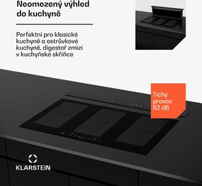 Klarstein Digestoř Royal Flush Eco, 842 m³/h průtoku vzduchu, šikmá, EEK A, 70 dB, LED dioda