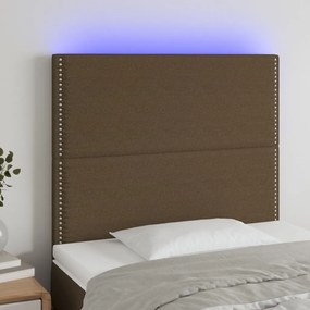 Čelo postele s LED tmavě hnědé 90x5x118/128 cm textil