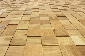 DUB 50, jednotlivé kusy 50 x 50 mm (0,0025 m²) nebo samolepící panel 300 x 300 mm (0,09 m²) - dřevěná mozaika 3D Broušený - bez povrch. úpravy 6 mm