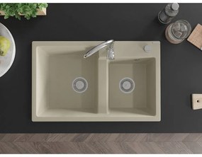 Mexen Tomas, granitový dřez 800x500x190 mm, 2-komorový, béžová, 6516802000-69