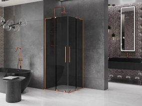 Mexen Velar L Duo, sprchový kout s posuvnými dveřmi 100 x 100 cm, 8mm šedé sklo, měděná matná, 871-100-100-02-43-65