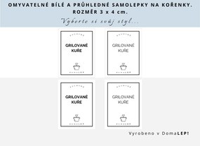 GRILOVANÉ KUŘE - Samolepka na kořenky 3 x 4 cm - DomaLEP varianta: BÍLÁ - základní písmo