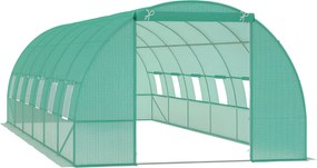 Outsunny Skleník 800x300x200cm - Fóliový skleník pro rajčata s dveřmi, 12 okny, fóliový tunel z pozinkované oceli, PE, stabilní skleník na rostliny, v