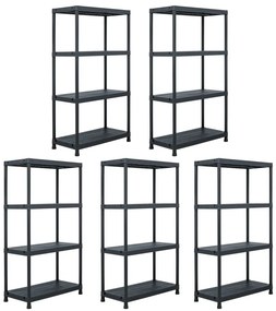Skladové regály 5 ks černé 60 x 30 x 138 cm plastové 276252