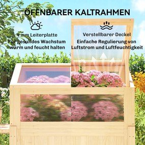 Vyvýšený záhon s dřevěným chladicím rámem Box na sázení se skládacím skleníkem Odkládací stolek Úložný prostor Přírodní dřevo