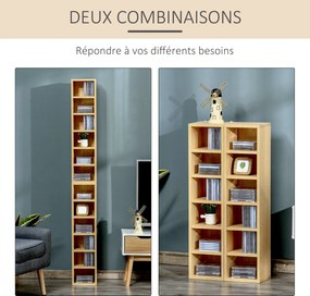 HOMCOM Sada 2 sloupových polic pro skladování CD-DVD, 6 + 6 oddílů, rozměry 21D x 19Š x 88V cm, maximální kapacita 160 CD, barva buku | Aosom