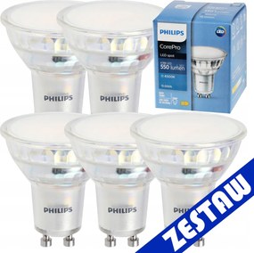 SADA 5x žárovka Philips GU10 4,9W 550lm 112lm/W 6500K EyeComfort CorePro