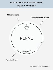 PENNE  – bílá samolepka na dózu, základní písmo, 5 cm | DomaLEP