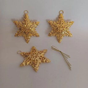 Vánoční ozdoby na stromeček kovové vločky 10 × 7,7 cm, zlatá, balení 3 ks