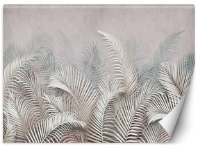 Fototapeta, Palmové listy na betonu šedé 3D - 350x245 cm