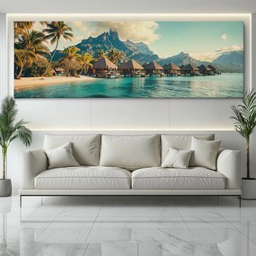 Obraz na plátně - Bungalovy na písečné pláži FeelHappy.cz Velikost obrazu: 180 x 60 cm