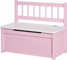 HOMCOM Dětská úložná lavička s opěradlem a polstrovaným víkem, nosnost 40 kg, rozměry 60x30x50 cm, růžová a bílá