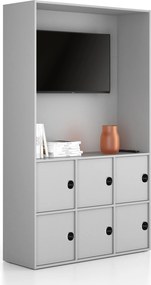 Kancelářská skříň FRAME, 6x dveře, prostor pro TV, 1299 x 450 x 2162 mm, RFID zámek, šedá