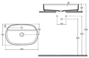 Isvea Infinity Oval Keramické umyvadlo na desku, 60x40 cm, černá mat 10NF65060-2N