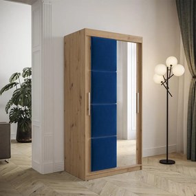 Šatní skříň Tapi 2 | 100 cm | artisan | modrý čalouněný panel