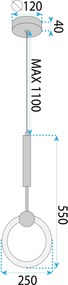Toolight Toolight, LED závěsné svítidlo 25x55cm, 10W, 3000K, LHJ059-CP1, zlatá matná, OSW-60031
