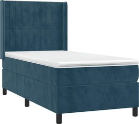 Box spring postel s matrací a LED tmavě modrá 100x200 cm samet 3139671