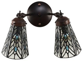 Nástěnná Tiffany lampa 2 stínidla modré kamínky Blue Gems – 30x23x23 cm