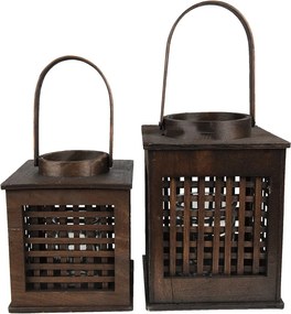 Hnědá dřevěná závěsná lucerna Bamboo - 17*17*20 cm
