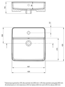 Deante CGS_6U4B - Umyvadlo na desku s otvorem SQUARE 42x42 cm keramika/bílá