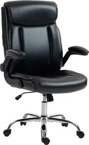 HOMCOM ergonomická kancelářská židle se sklápěcími područkami, kancelářská židle z PU, výškově nastavitelná, s houpací funkcí, černá