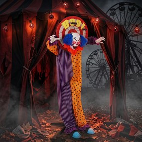 HOMCOM 167 cm životní velikost animovaná halloween klaun dekorace s aktivací zvukem a dotykem