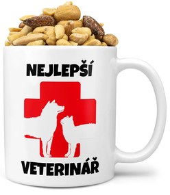 Hrnek Nejlepší veterinář – kříž (Náplň hrníčku: Směs slaných oříšků)