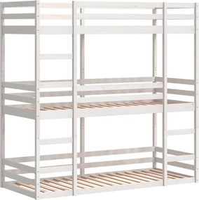 Třípatrová postel bílá 75 x 190 cm masivní borové dřevo 3284261