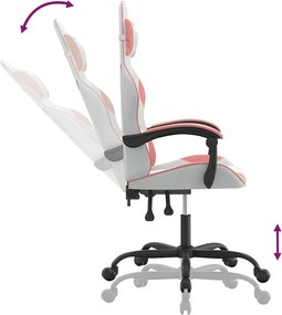 Herní židle bílá a růžová umělá kůže 3143875