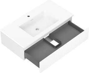 Mexen Rivel, koupelnová skříňka 90 cm s umyvadlem Otis, 1 zásuvka, drážkovaná, bílá matná, 91A20-09023-1-BF01-W18M01