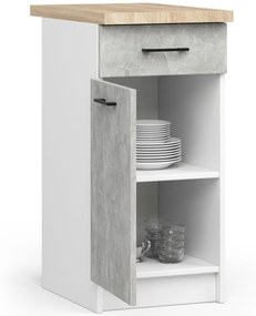 Kuchyňská skříňka Olivie S 40 cm 1D 1S bílá/beton/dub sonoma