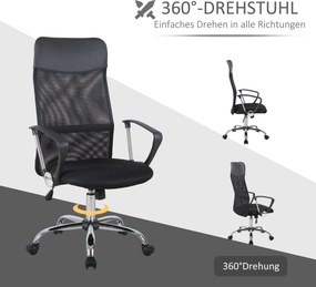 HOMCOM Ergonomická kancelářská židle, herní židle, otočná židle s houpací funkcí, výškově nastavitelné pracovní křeslo, pěna, síťovina, černá, 63 x 6…