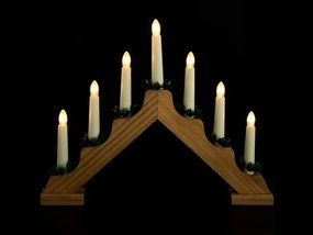 Vánoční svícen do okna HOLLY NIGHT dřevěný 7 LED, bílý