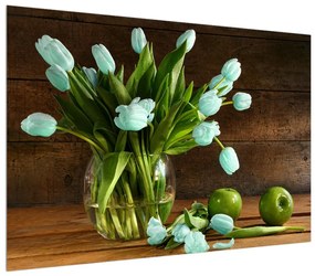 Obraz modrých tulipánů ve váze (100x70 cm)