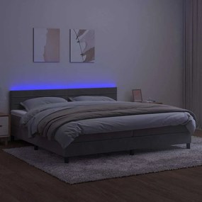 Box spring postel s matrací a LED světle šedá 200x200 cm samet 3134483